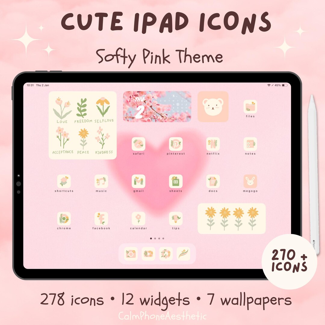 Ios 17 App Icons Bundle – Cute Aesthetic iPhone & iPad Icons, Pink ...