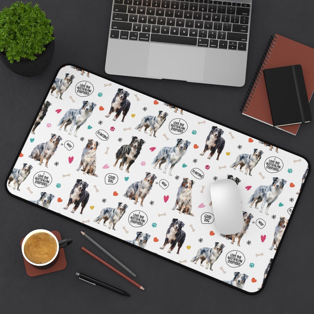 Australian Shepherd Dog Desk Mat, Colorful Animal Print Neoprene ...