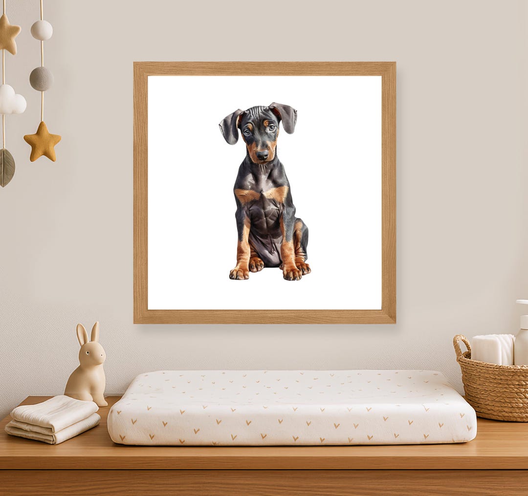 Doberman Pinscher Puppy Nursery Poster, Gender Neutral Dog Wall Art for ...