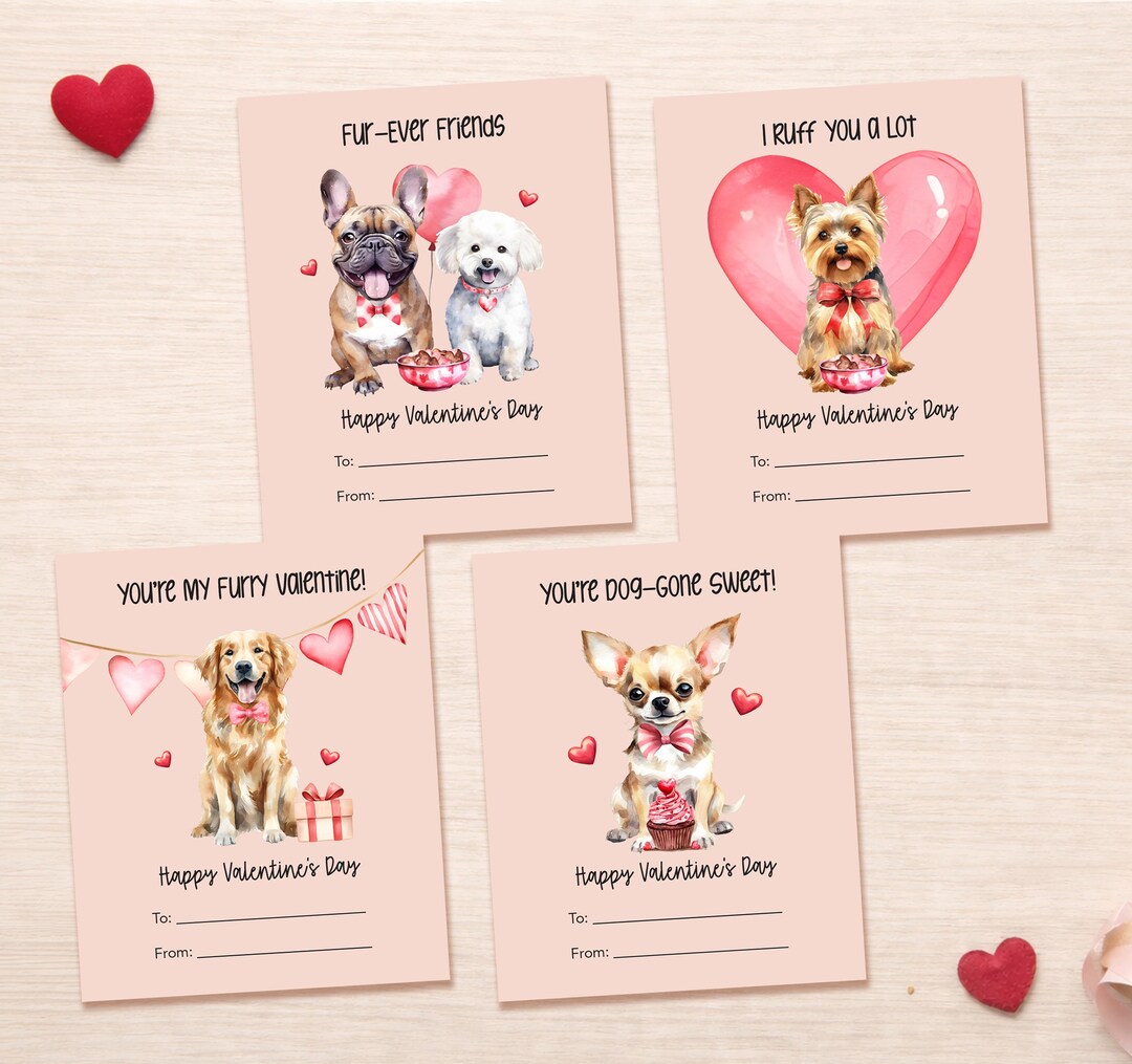 Valentine’s Day Cards for Kids, Dog Valentines Printable, Digital ...