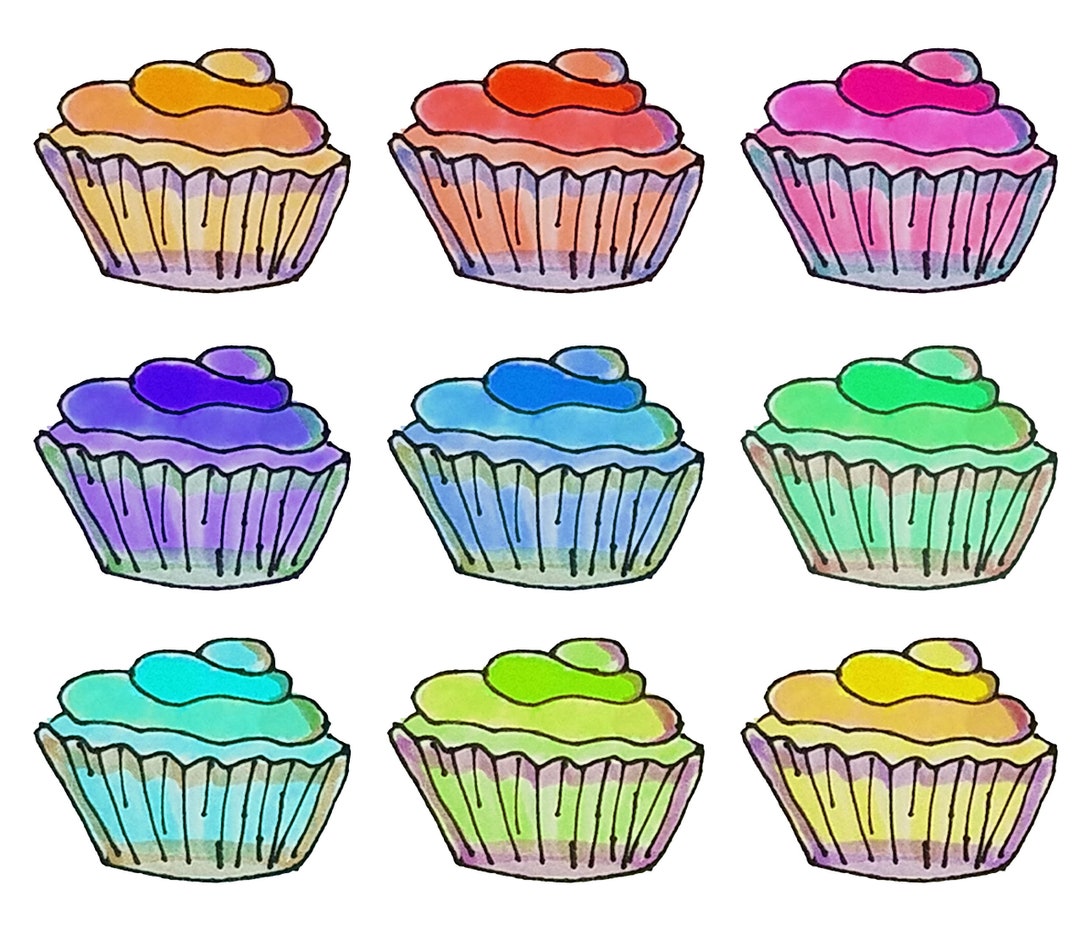Hand Drawn Cupcake Clipart, Set of 9 Different Colored Cupcake Clip Art ...