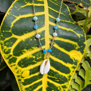 Cowrie Shell Necklace With Beaded Chain, Summer Beaded Necklace, Beaded ...