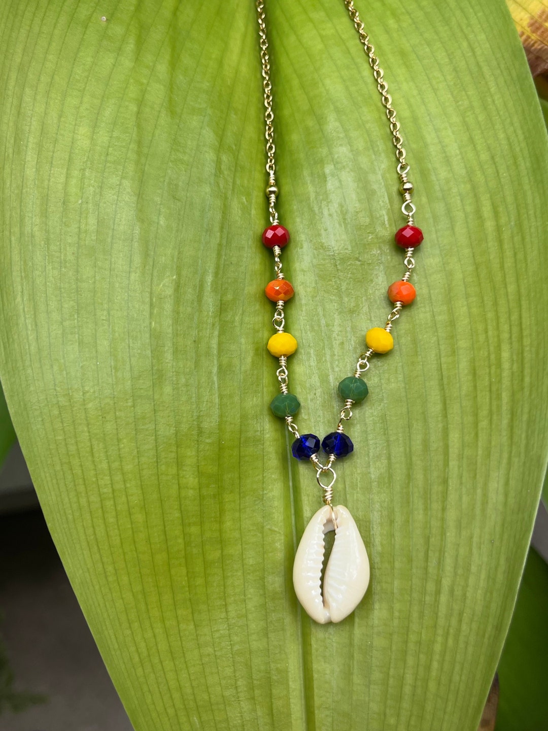 Cowrie Shell Necklace With Beaded Chain, Summer Necklace, Beaded Dainty ...