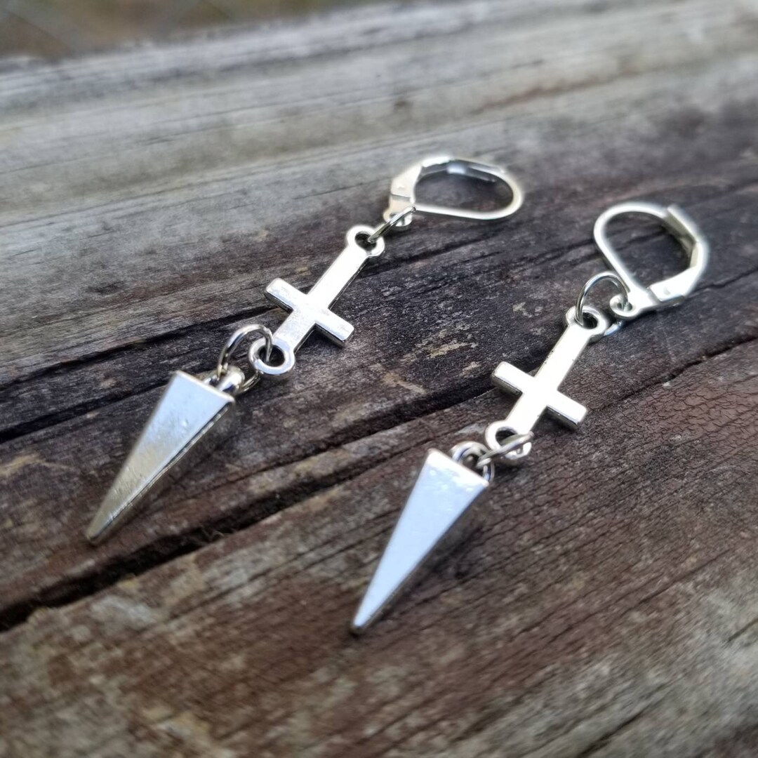 Spike Earrings Inverted Cross Spike Upside Down Cross - Etsy