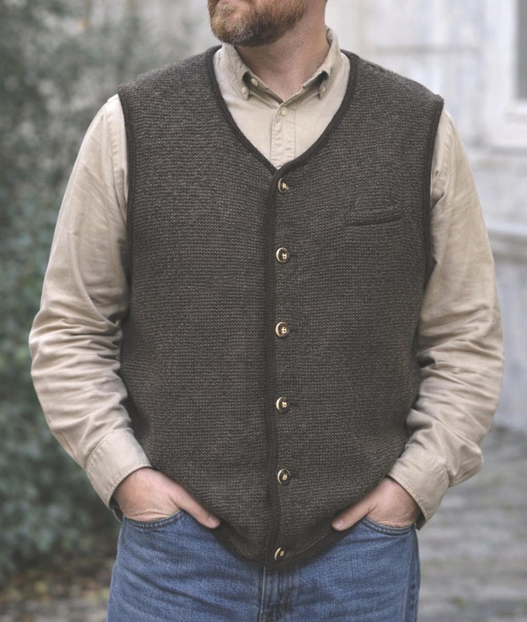 Vintage 80s Austrian Wool Hunting Vest XXL – Trachten Gilet With Carved ...