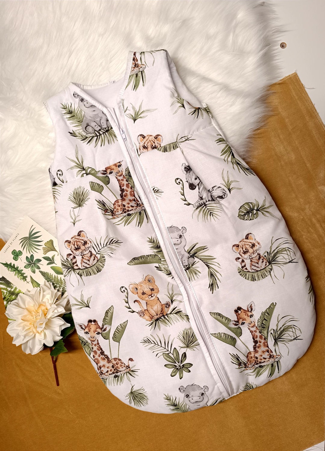 Organic Baby Sleep Sack White Safari Motif Size 3-6 Months, Sleep Bag ...