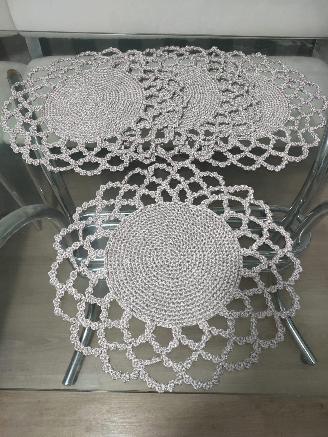 Set of 4 Handmade Crochet Macrame Round Placemats, Macrame Table Decor ...