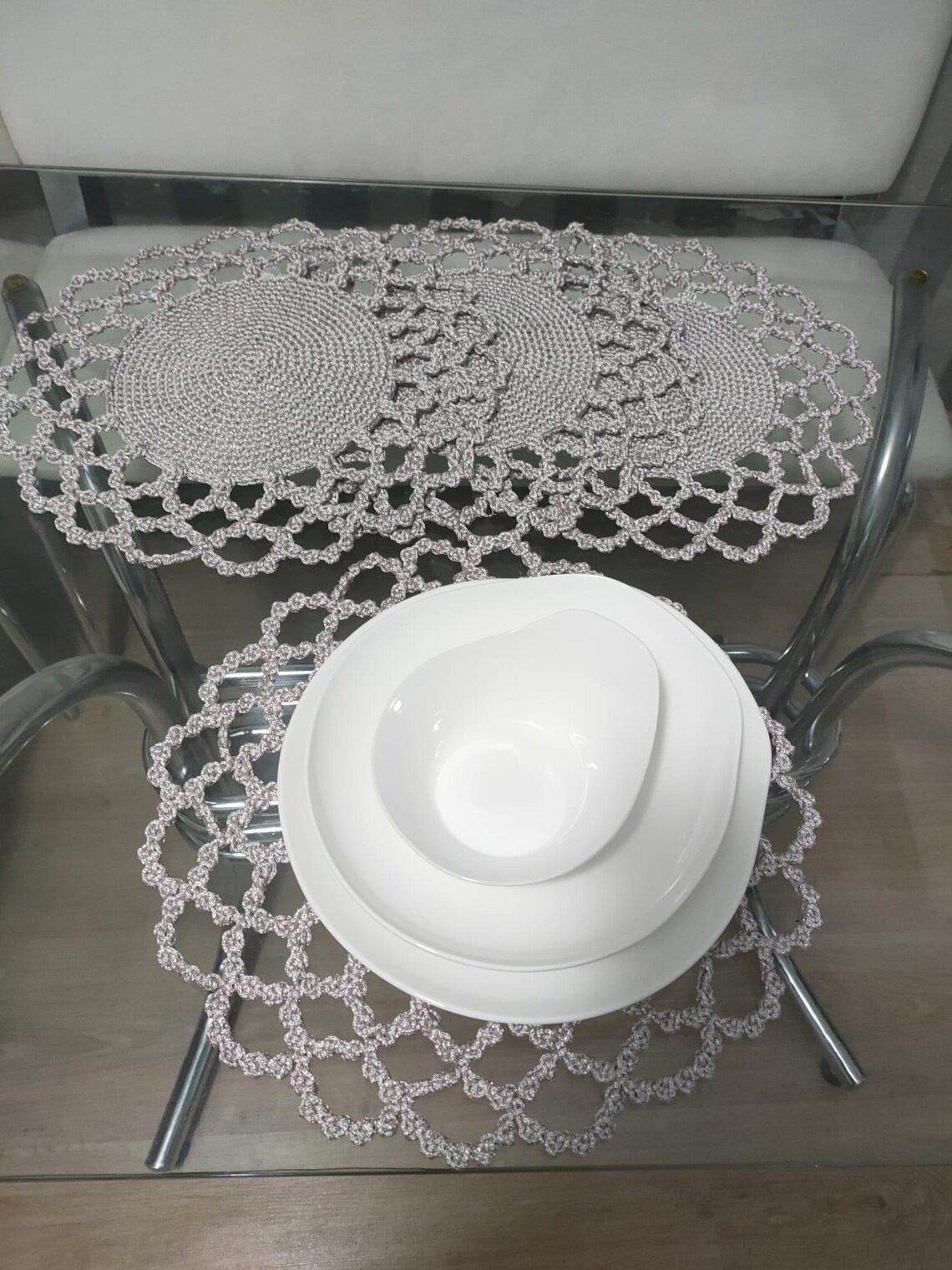 Set of 4 Handmade Crochet Macrame Round Placemats, Macrame Table Decor ...