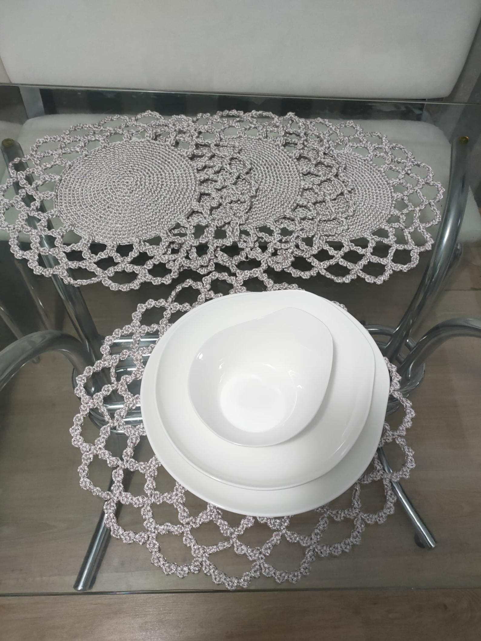 Set of 4 Handmade Crochet Macrame Round Placemats, Macrame Table Decor ...
