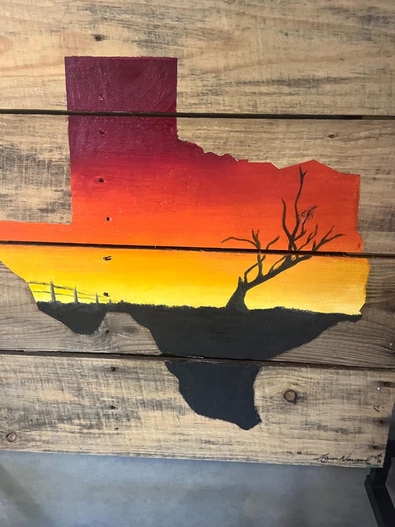 Oil Painting of Texas Scenery / Outline on Pallet Wood - Etsy