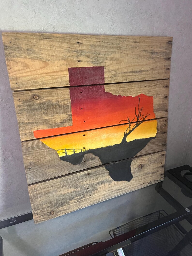 Oil Painting of Texas Scenery / Outline on Pallet Wood - Etsy