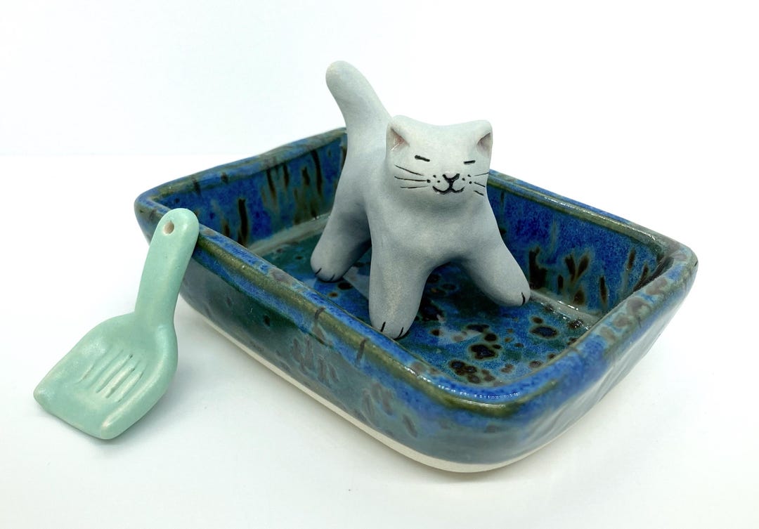 Kitty Litter Salt Cellar Set Stoneware Grey Cat, Midnight Rain Blur ...