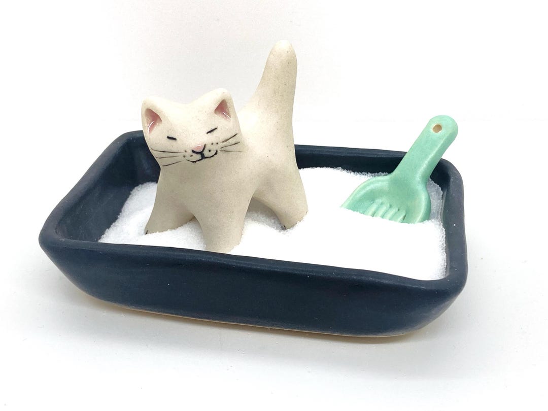 Kitty Litter Salt Cellar Set Stoneware White Cat, Matte Satin Black ...