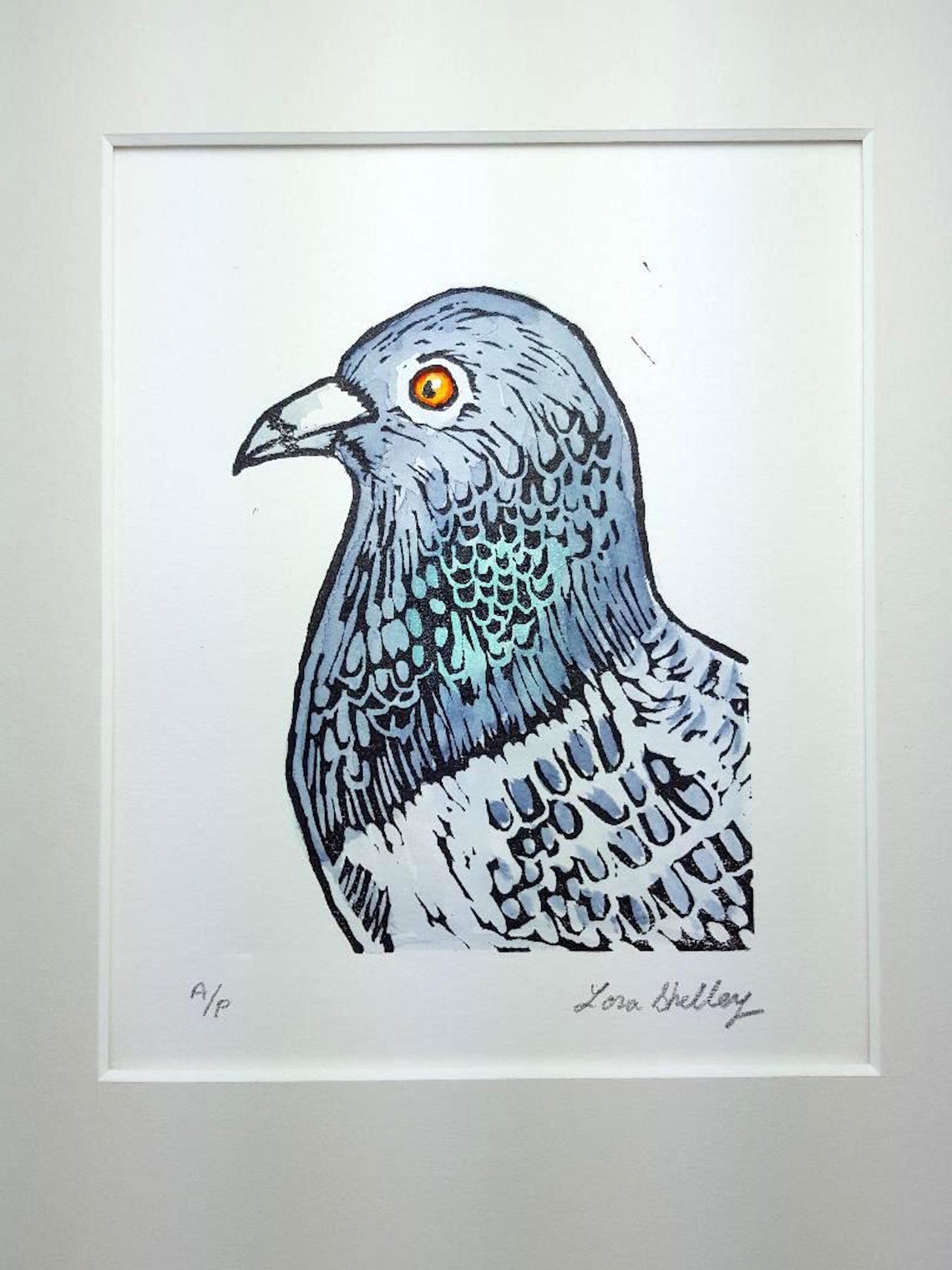 Pigeon Linocut With Watercolor Hand Pulled by Artist Lora Shelley - Etsy