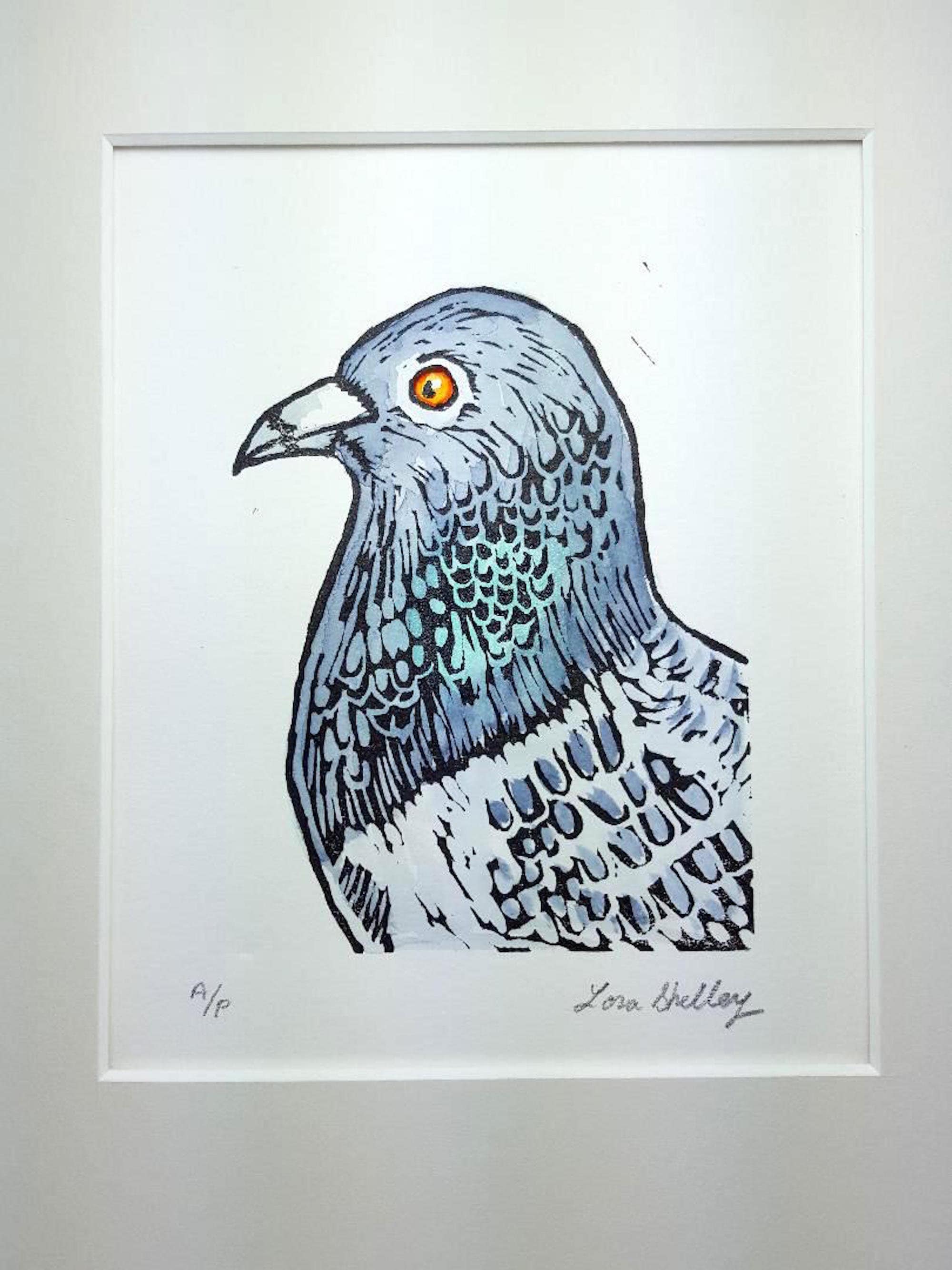 Pigeon Linocut With Watercolor Hand Pulled by Artist Lora Shelley - Etsy