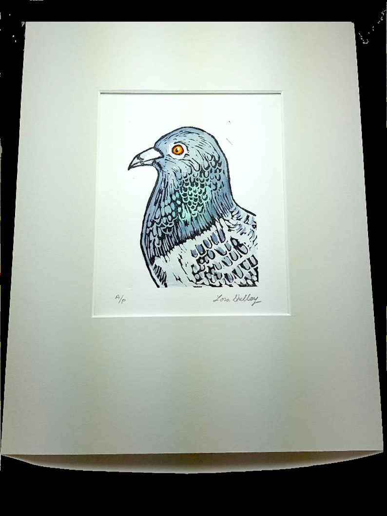 Pigeon Linocut With Watercolor Hand Pulled by Artist Lora Shelley - Etsy