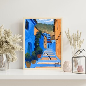 Chefchaouen Street Scene Painting | Moroccan Art, Blue City - Etsy