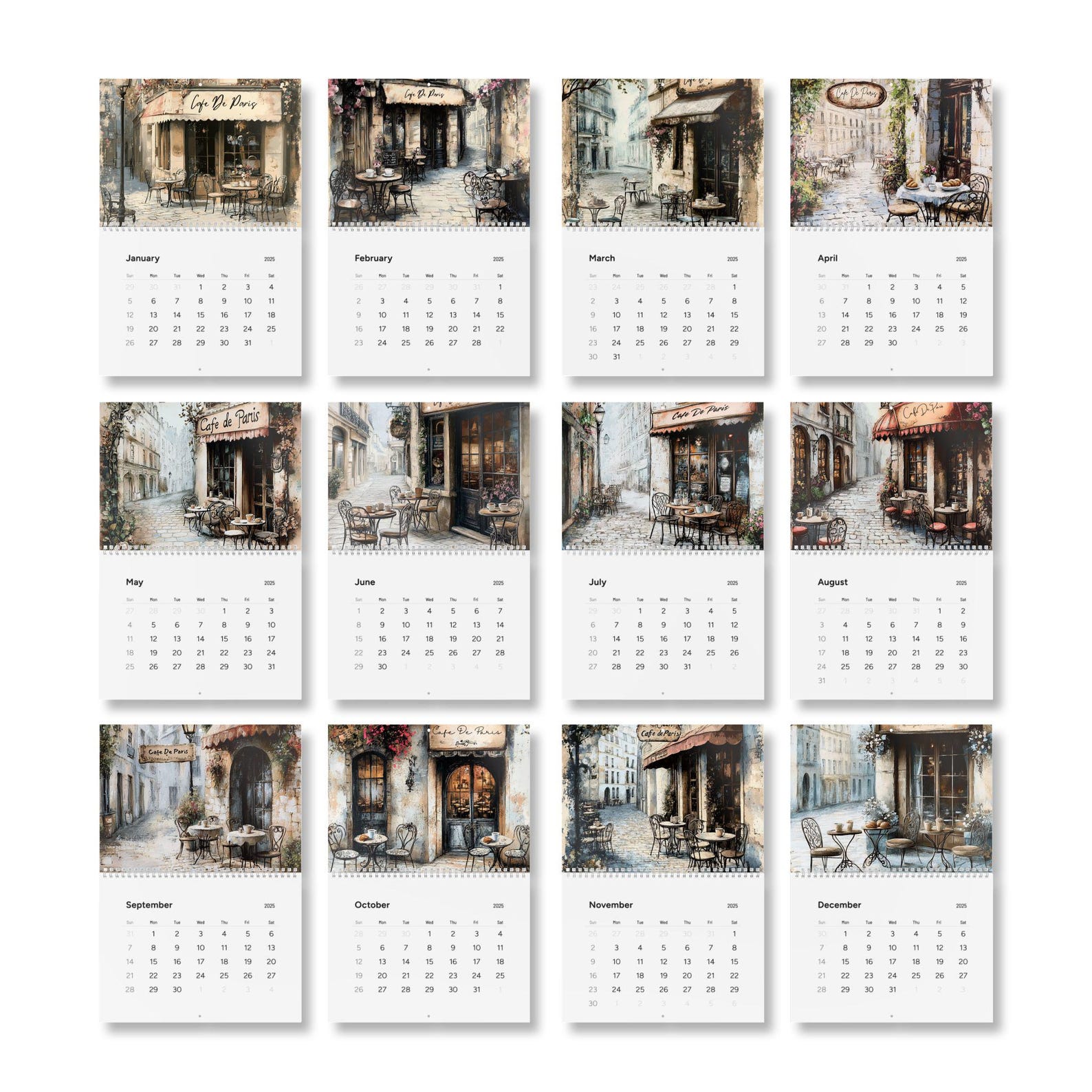 Wall Calendar | Parisian Cafe | Coffee Shop | Coffee Lovers | Vintage ...