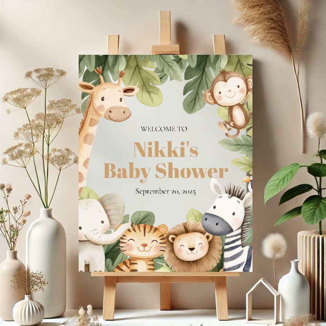 Safari Baby Shower 16x20 Welcome Sign Template - Jungle Theme Welcome ...