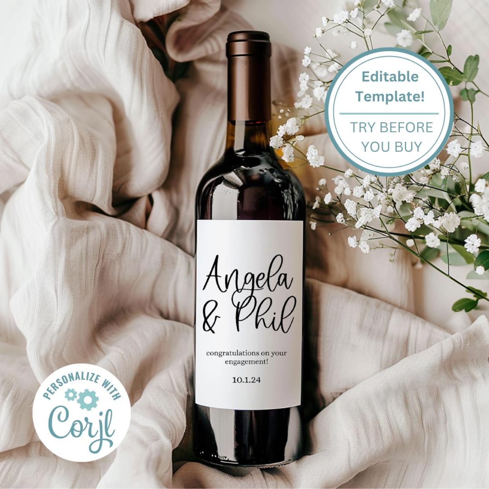 Congratulations on Your Engagement With Names - Wine Bottle Label ...