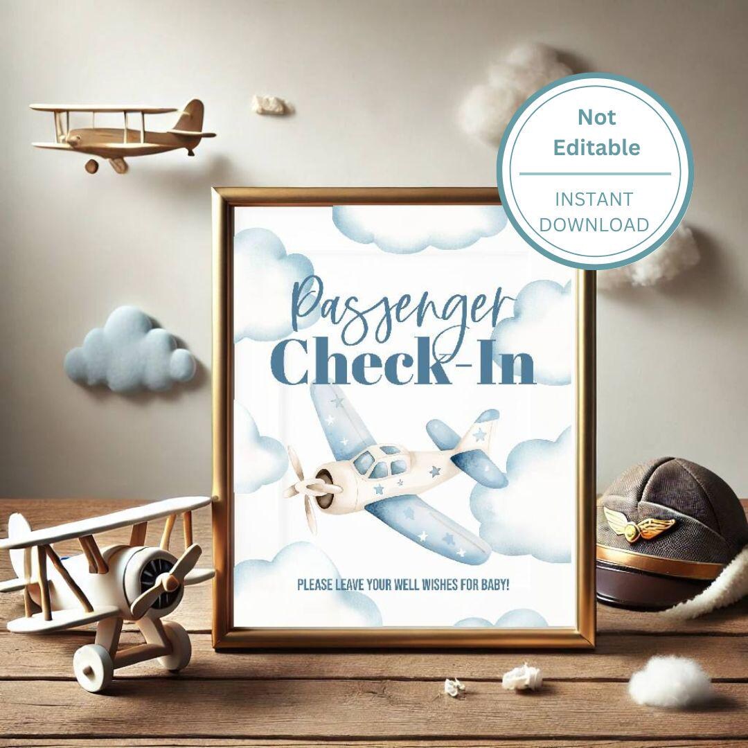 Airplane Baby Shower Passenger Check in Guest Book 8x10 Sign ...