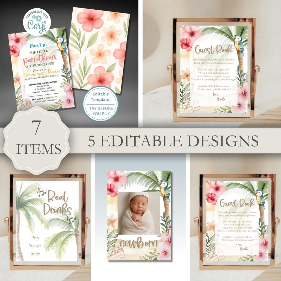 BUNDLE - Jimmy Buffett Margaritaville Themed First Birthday Templates ...