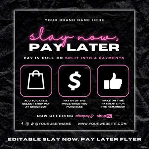 Editable Slay Now, Pay Later Flyer, Shop Pay Flyer, Boutique, MUA ...