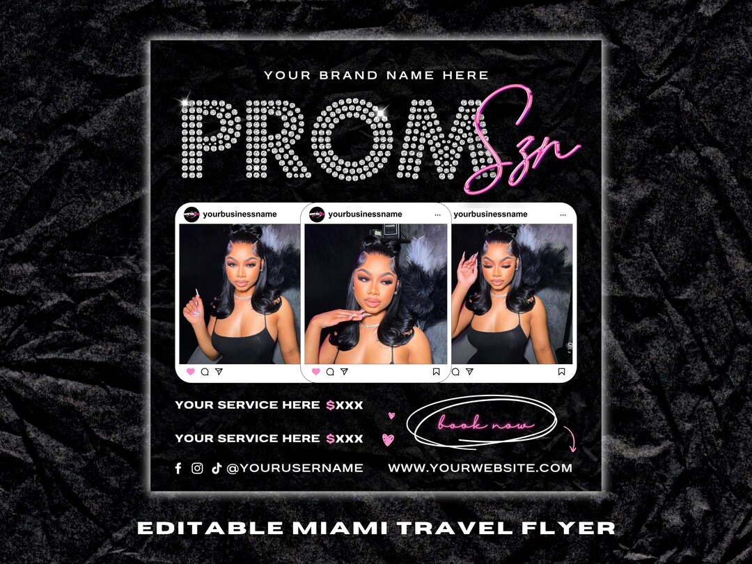 Prom Booking Flyer, Prom Makeup and Hair Flyer, Prom Season, Prom ...