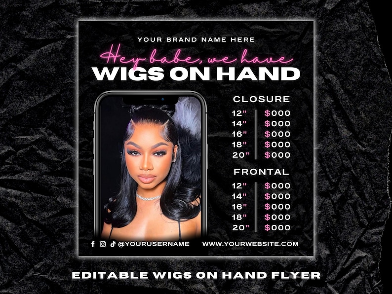 Editable Wigs on Hand Flyer, Hair Available Flyer, Wig Sale Flyer, Wigs ...