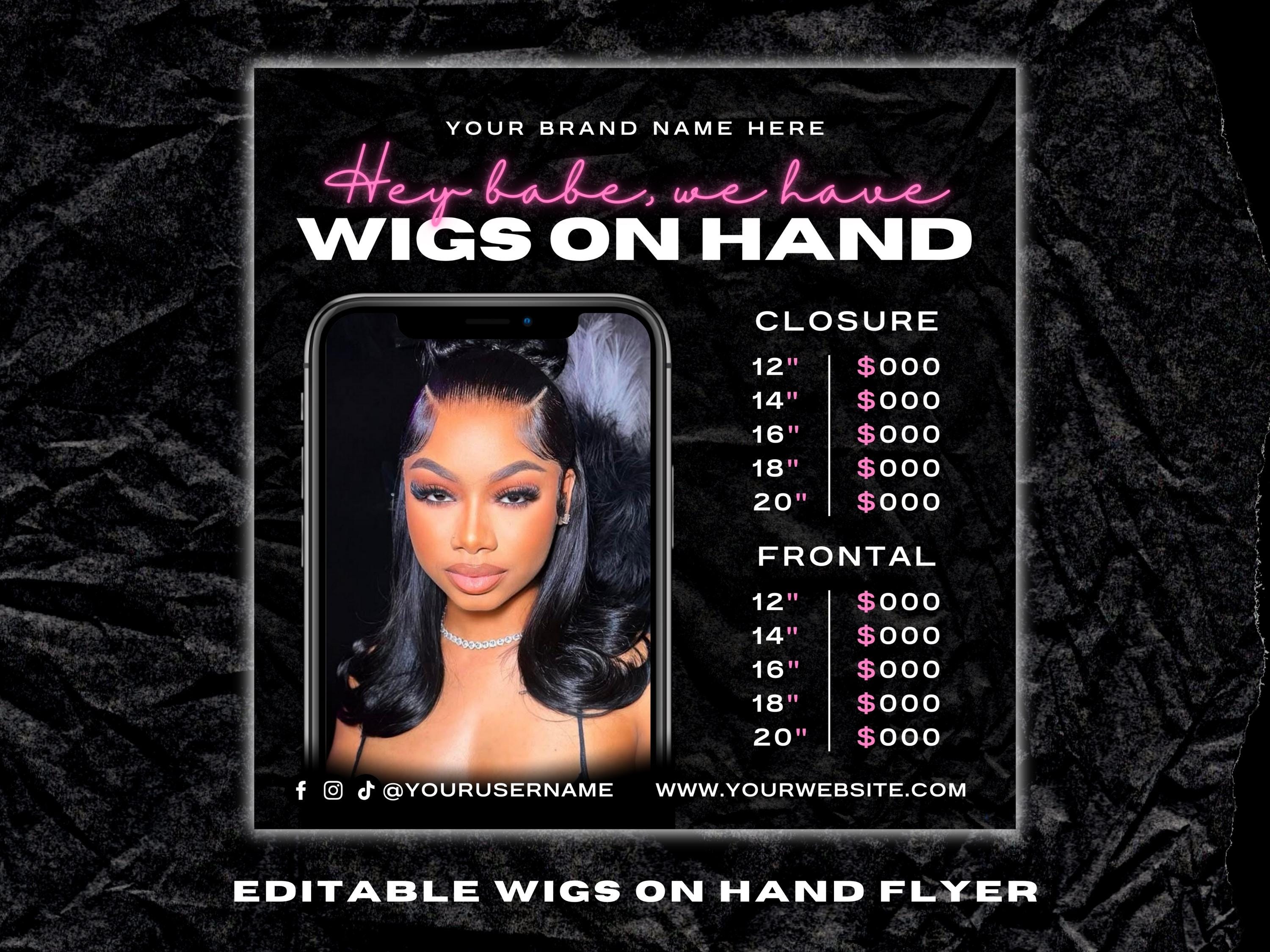 Editable Wigs on Hand Flyer, Hair Available Flyer, Wig Sale Flyer, Wigs ...