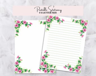 Floral Printable Stationery: Lined & Unlined US Letter (digital ...
