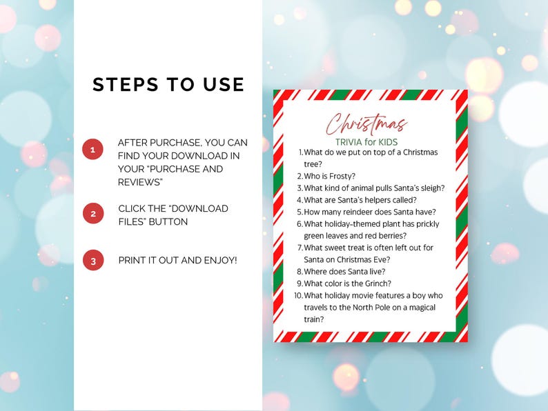 Christmas Trivia Game for Kids: Holiday Printable Activity (digital ...