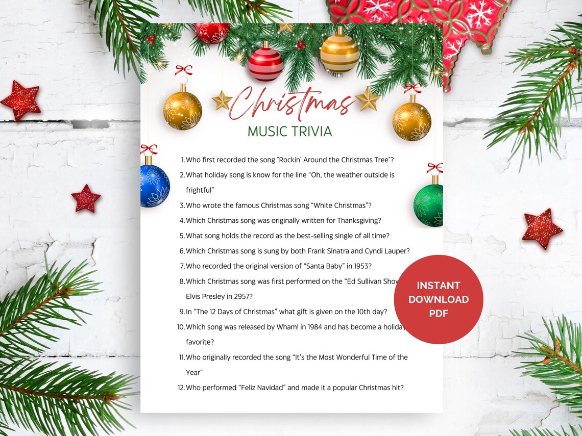 Christmas Music Trivia | Holiday Music Challenge Game | Printable ...