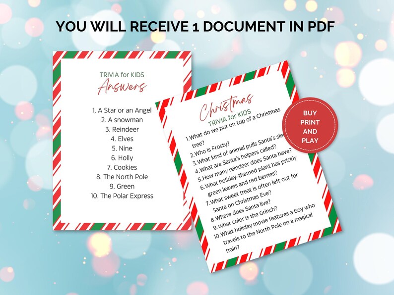 Christmas Trivia Game for Kids: Holiday Printable Activity (digital ...