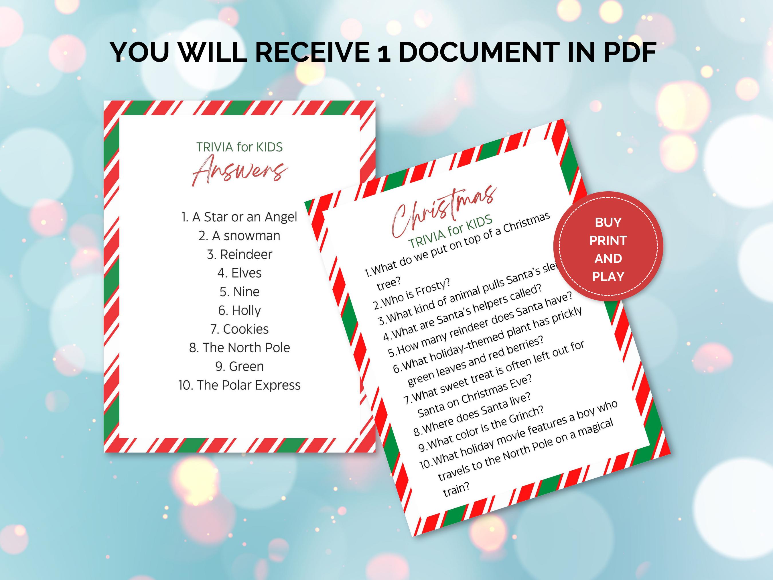 Christmas Trivia Game for Kids: Holiday Printable Activity (digital ...