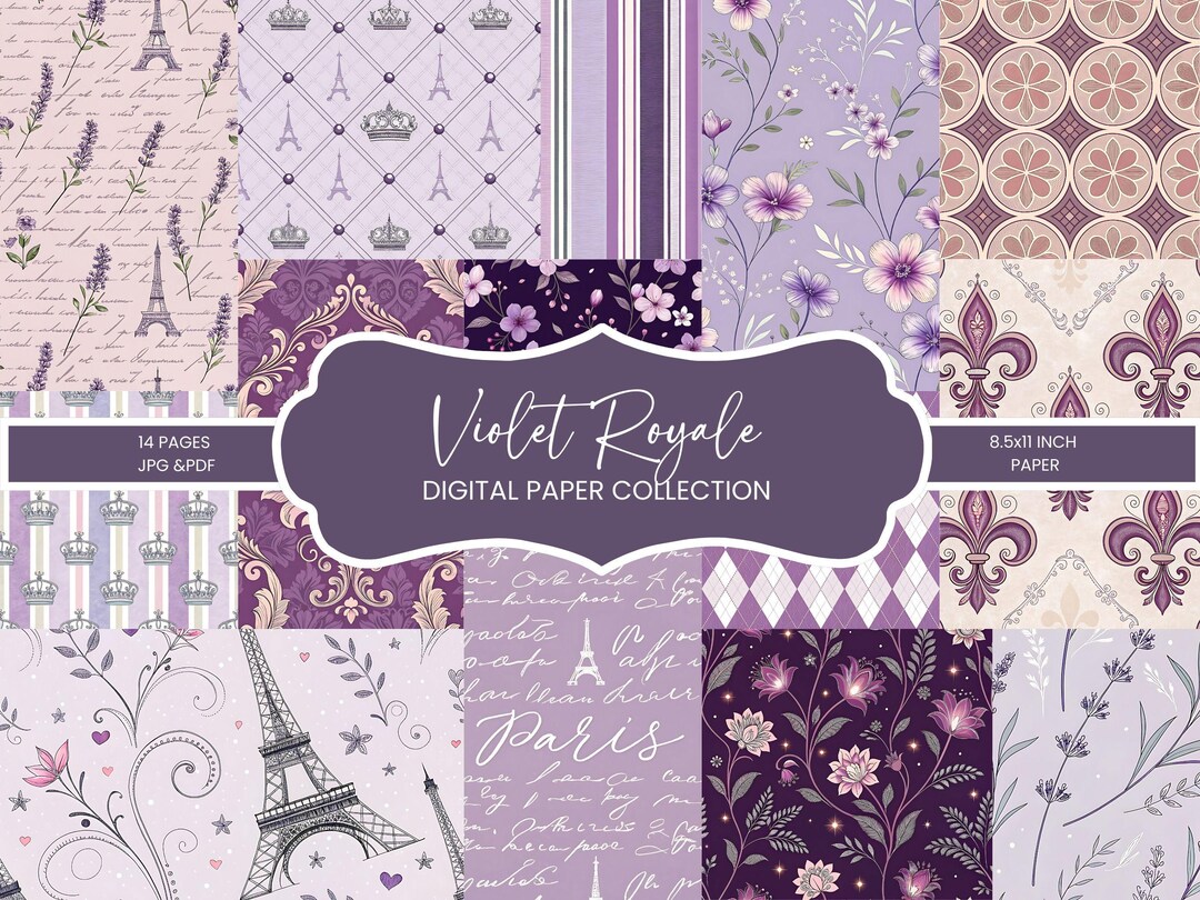 Purple Paris Digital Paper Pack | Violet Royale, Floral (JPG & PDF) - Etsy