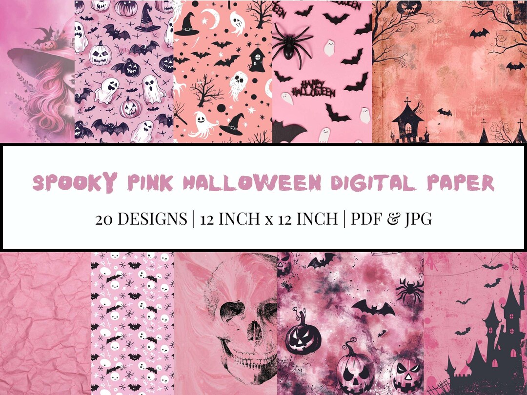 Spooky Pink Halloween Digital Paper: Pastel Scrapbook Backgrounds ...