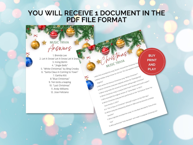Christmas Music Trivia | Holiday Music Challenge Game | Printable ...
