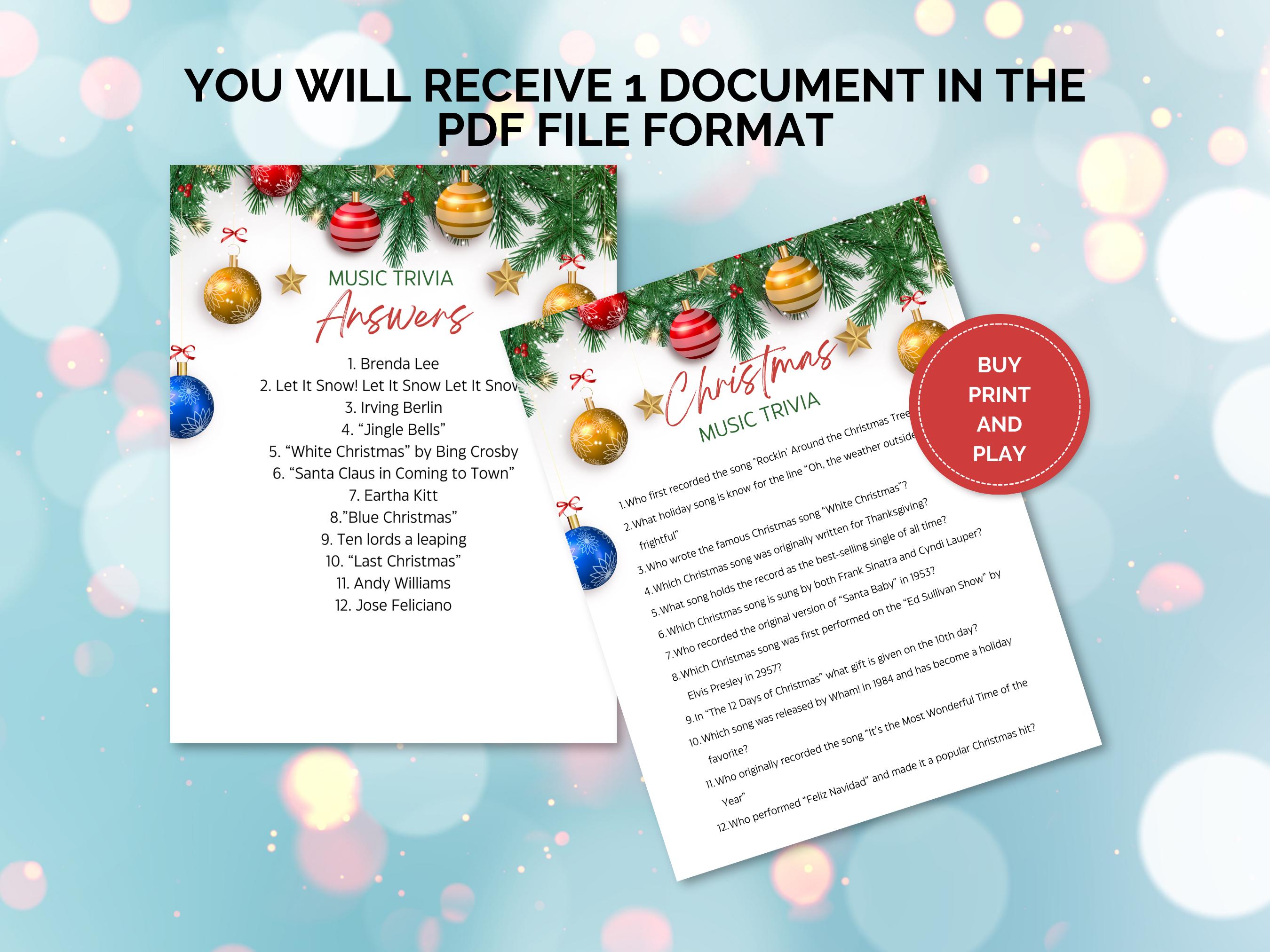 Christmas Music Trivia | Holiday Music Challenge Game | Printable ...