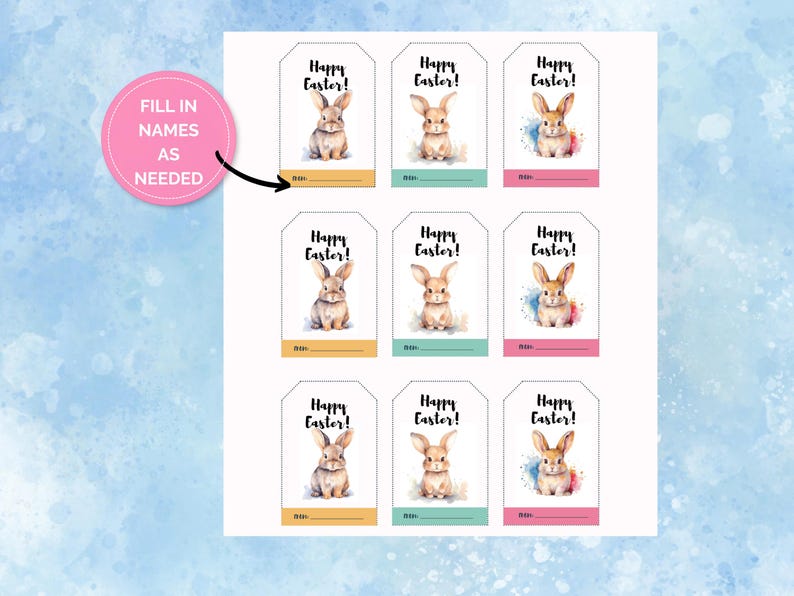 Easter Bunny Gift Tags: Printable Treat Bag Tags (digital Download) - Etsy