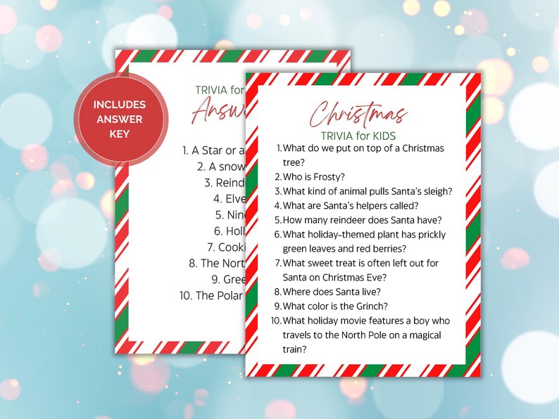 Christmas Trivia Game for Kids: Holiday Printable Activity (digital ...