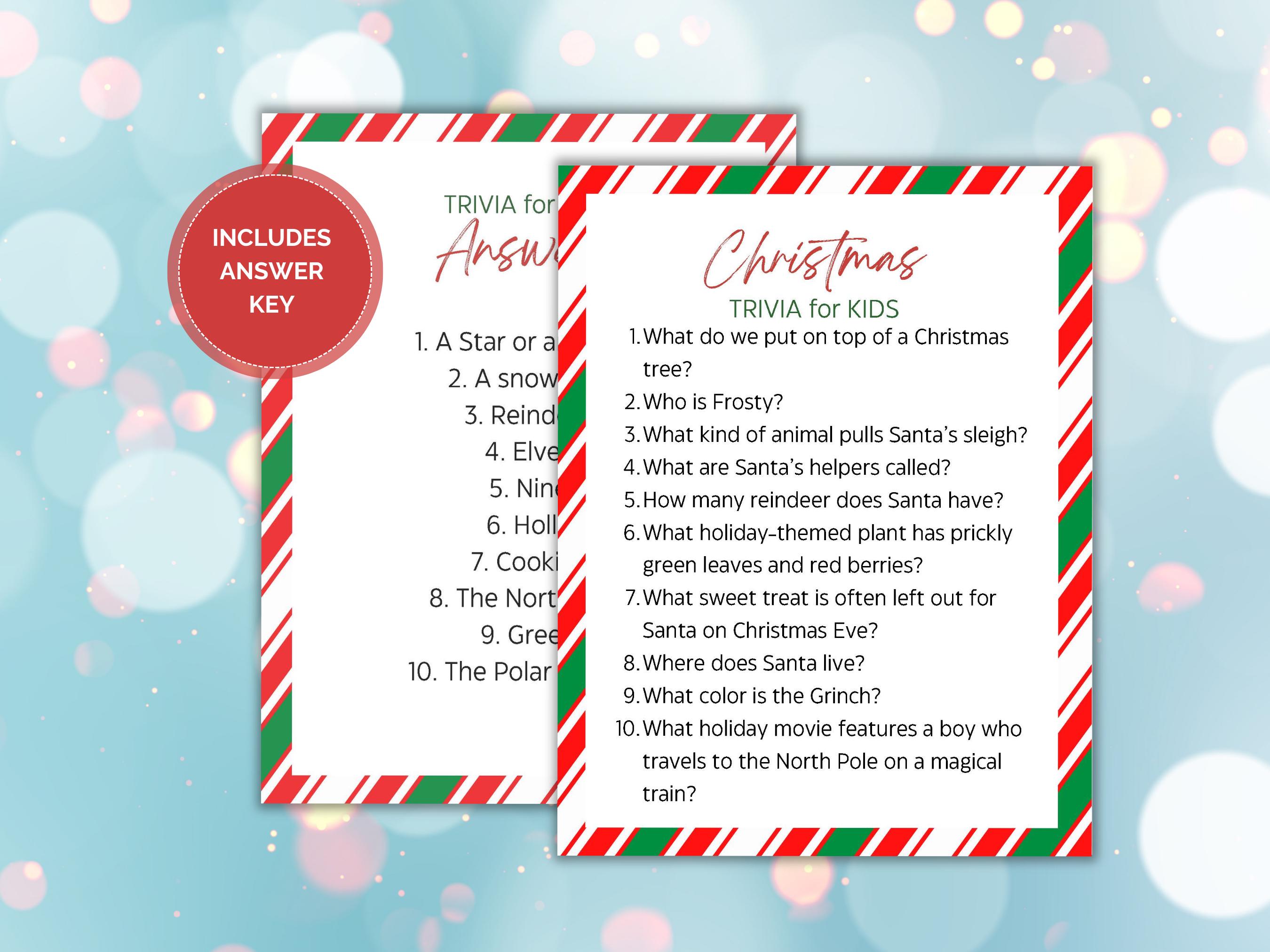 Christmas Trivia Game for Kids: Holiday Printable Activity (digital ...