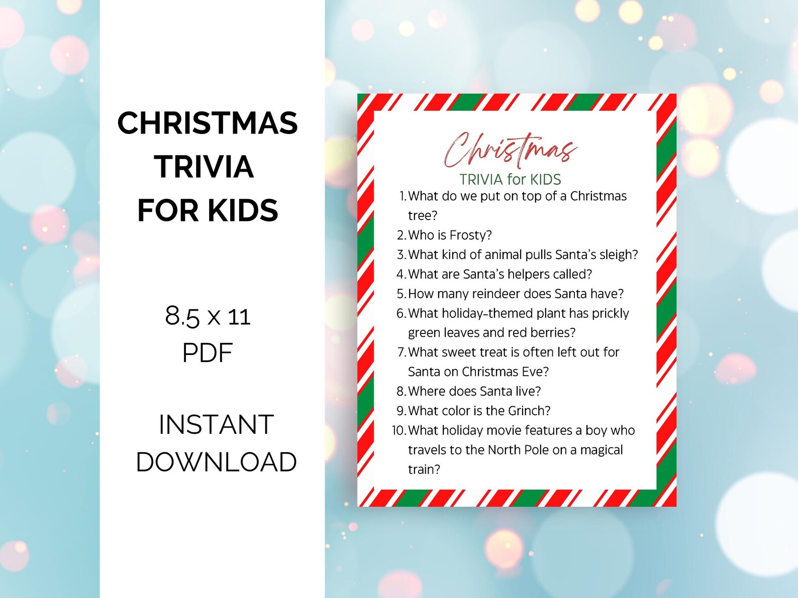 Christmas Trivia Game for Kids: Holiday Printable Activity (digital ...