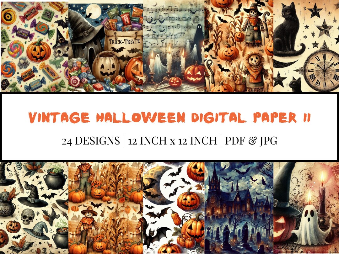 Vintage Halloween Digital Paper | Retro Scrapbook Designs (PDF & JPG ...
