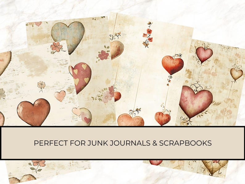 Vintage Hearts Digital Paper | Shabby Chic Scrapbook Backgrounds (PDF ...