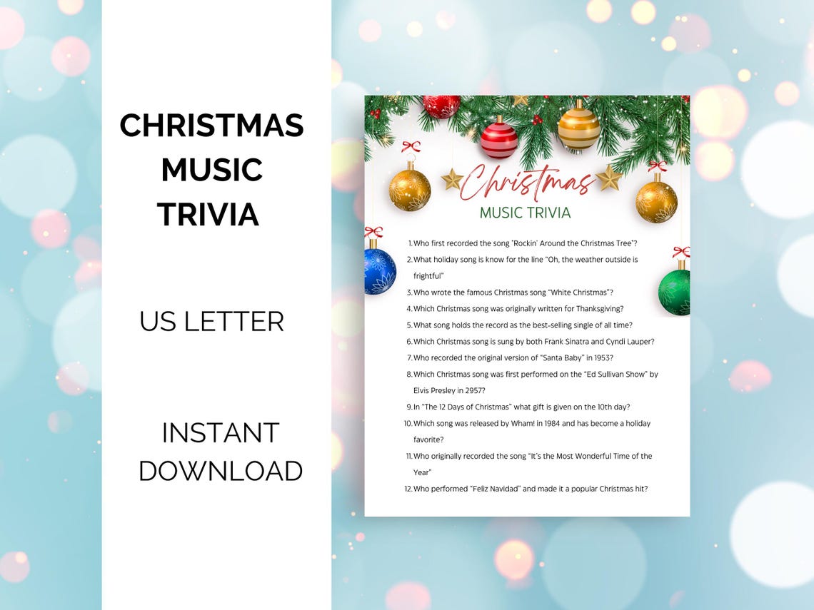 Christmas Music Trivia | Holiday Music Challenge Game | Printable ...