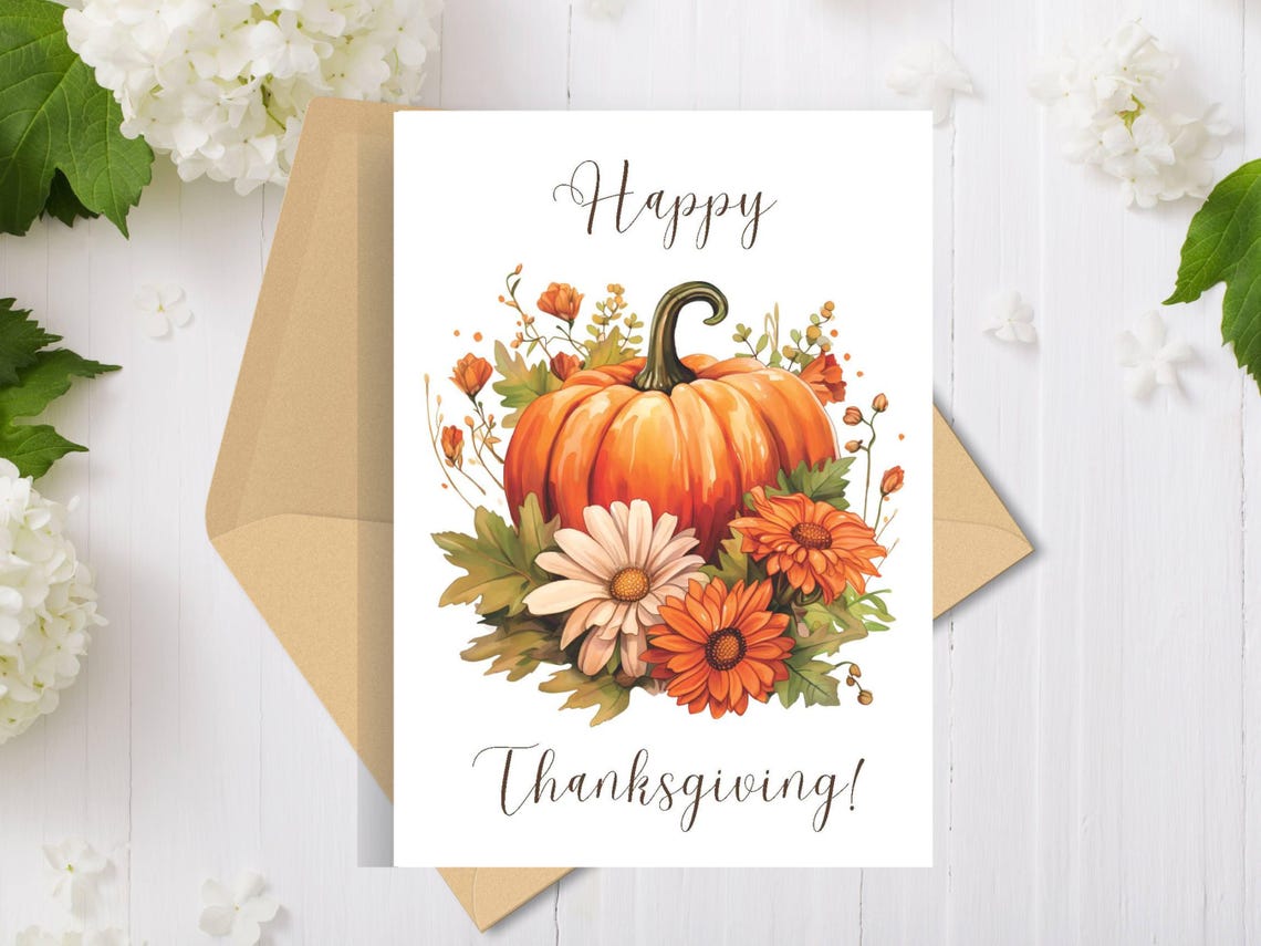 Printable Thanksgiving Card | Pumpkin Floral Design (digital Download ...