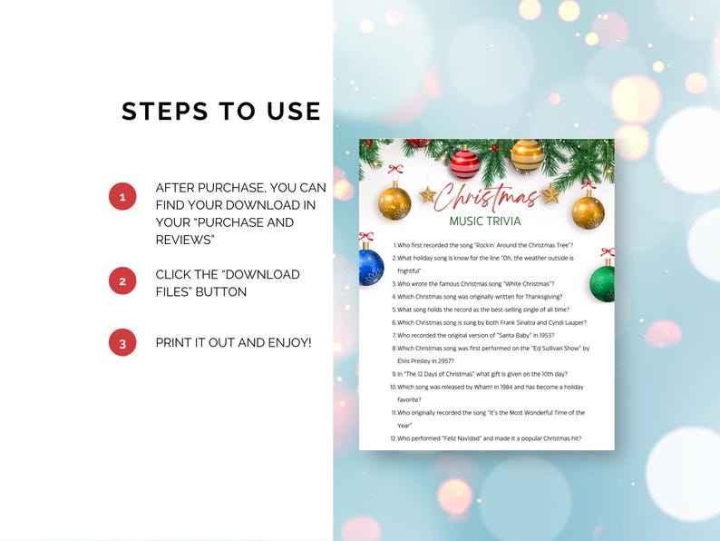 Christmas Music Trivia | Holiday Music Challenge Game | Printable ...