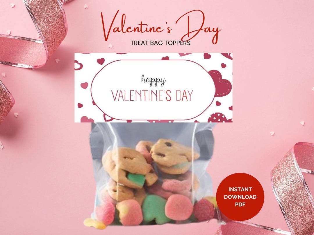 Valentine's Day Gift Bag Topper, Red Hearts Gift Bag Toppers, Party ...