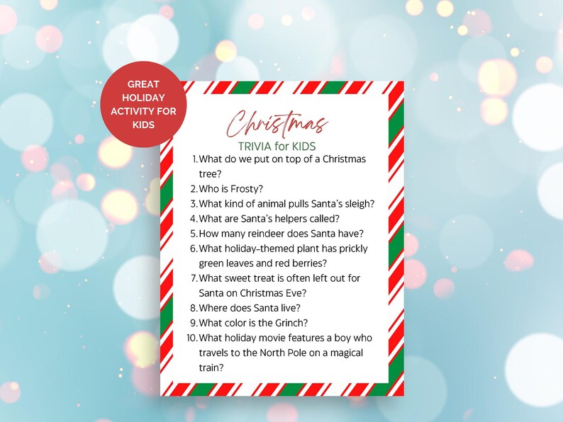 Christmas Trivia Game for Kids | Holiday Activity Printable | Kids ...